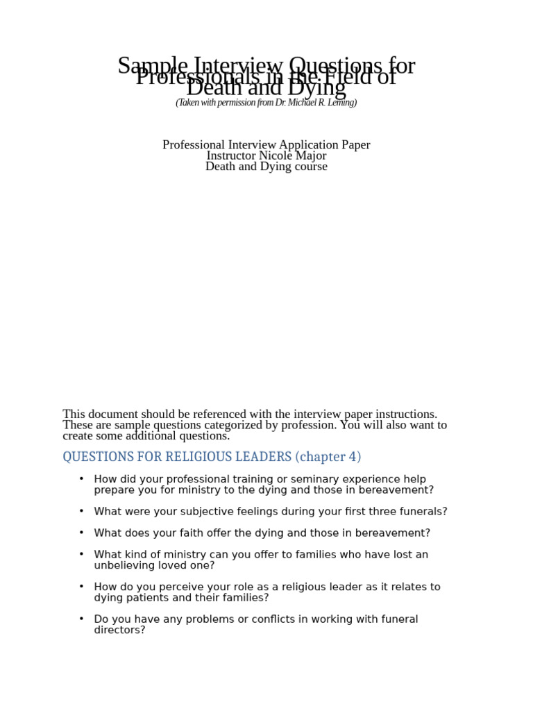 Community Casket Survey Interview Guide | PDF | Terminal Illness | Funeral