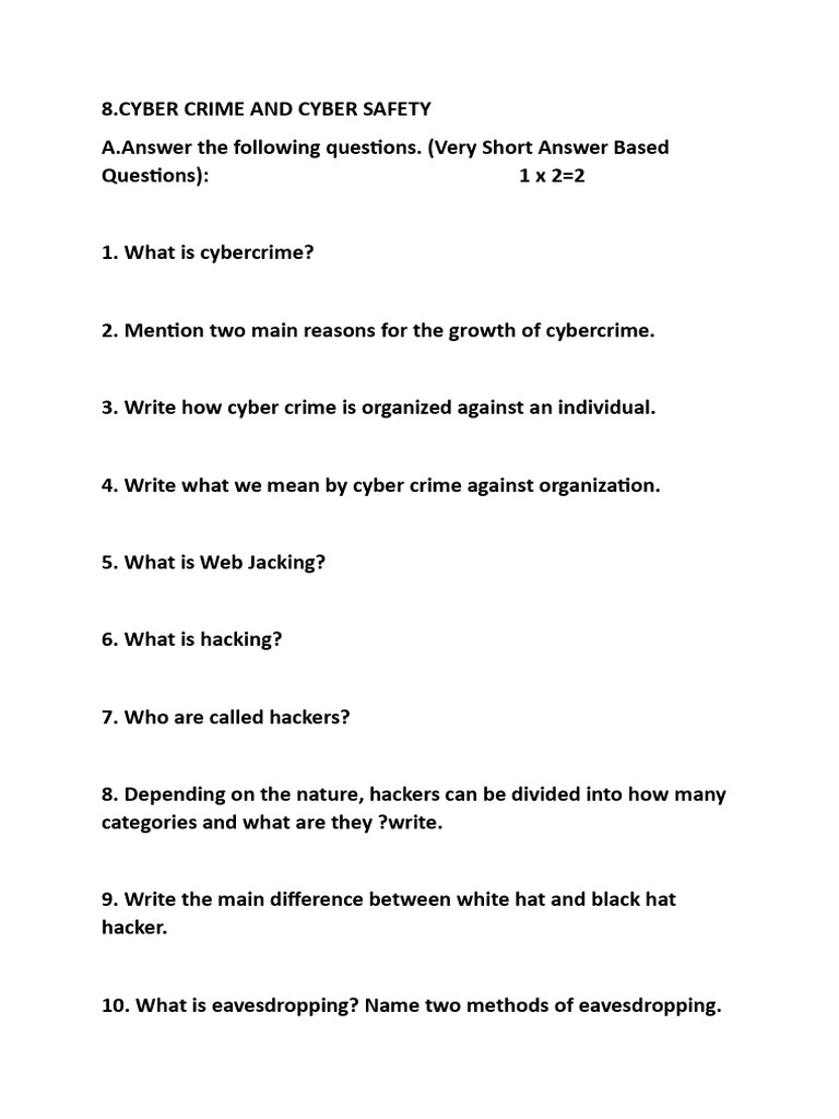 8.questions - Cyber Crime and Cyber Safety | PDF | Cybercrime ...