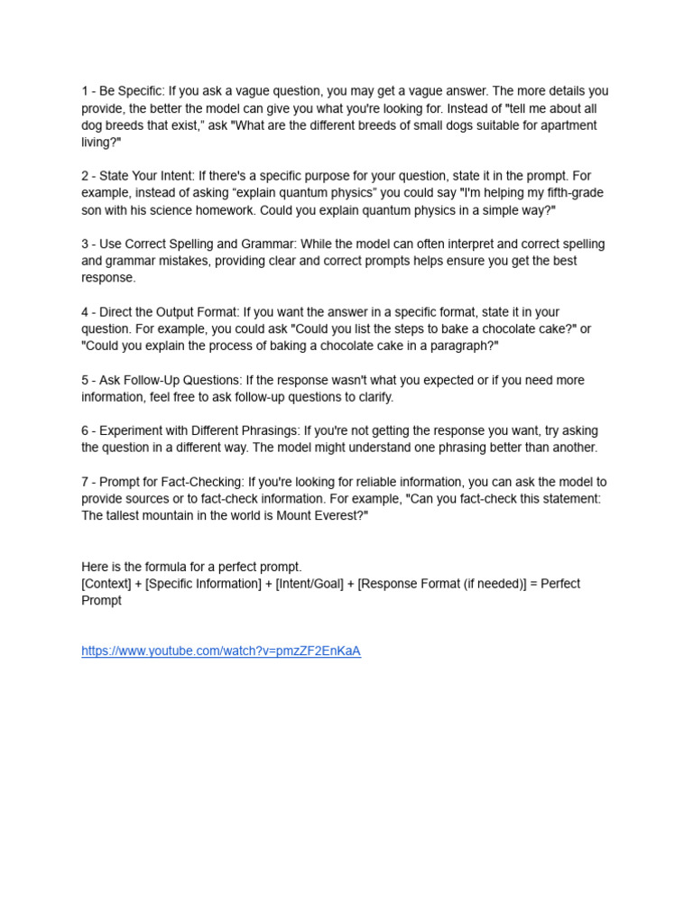 The Perfect ChatGPT Prompt Formula | PDF