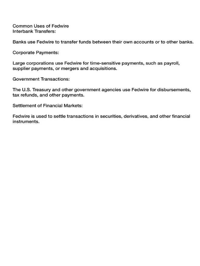 common use of fedwire | PDF