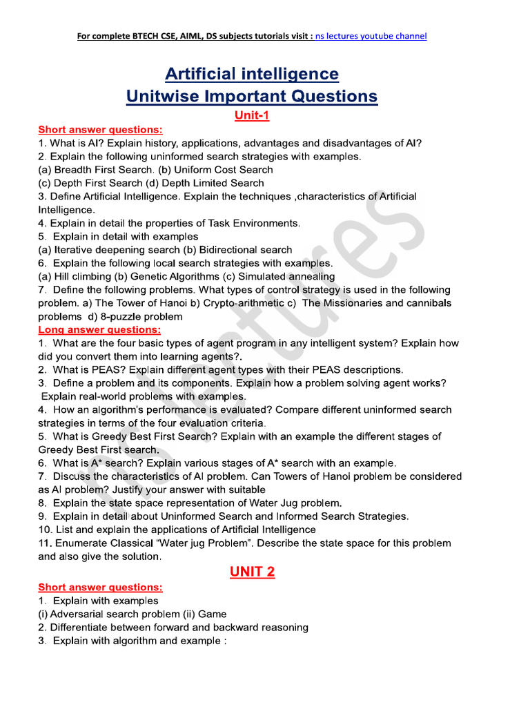 Important Questions AI | PDF