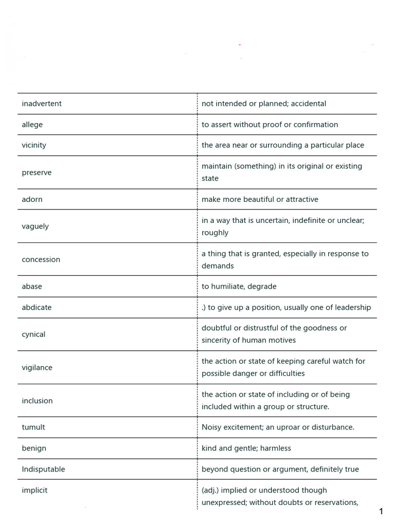 August Vocabulary Preparation Guide | PDF
