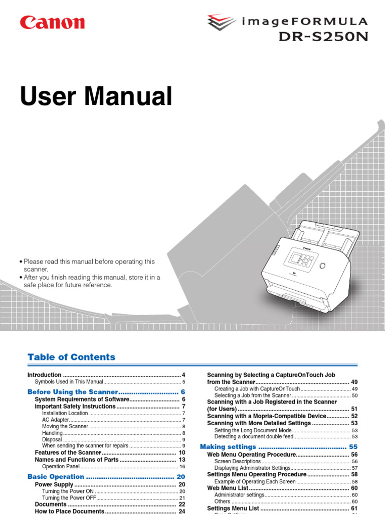 DR-S250N User Manual | PDF | Image Scanner | Usb