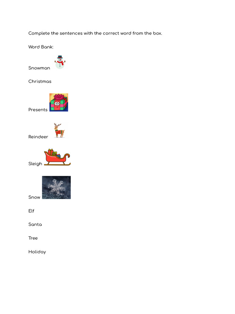 Christmas Vocabulary Exercise | PDF