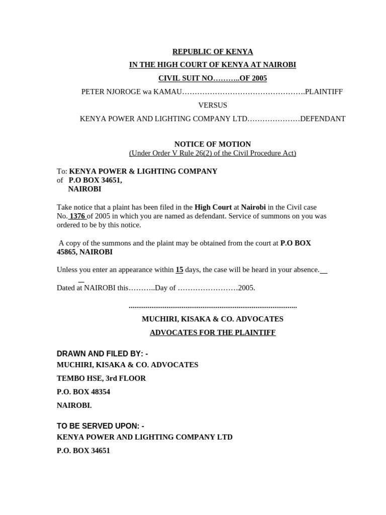 Notice of Motion in Civil Suit 2005 | PDF