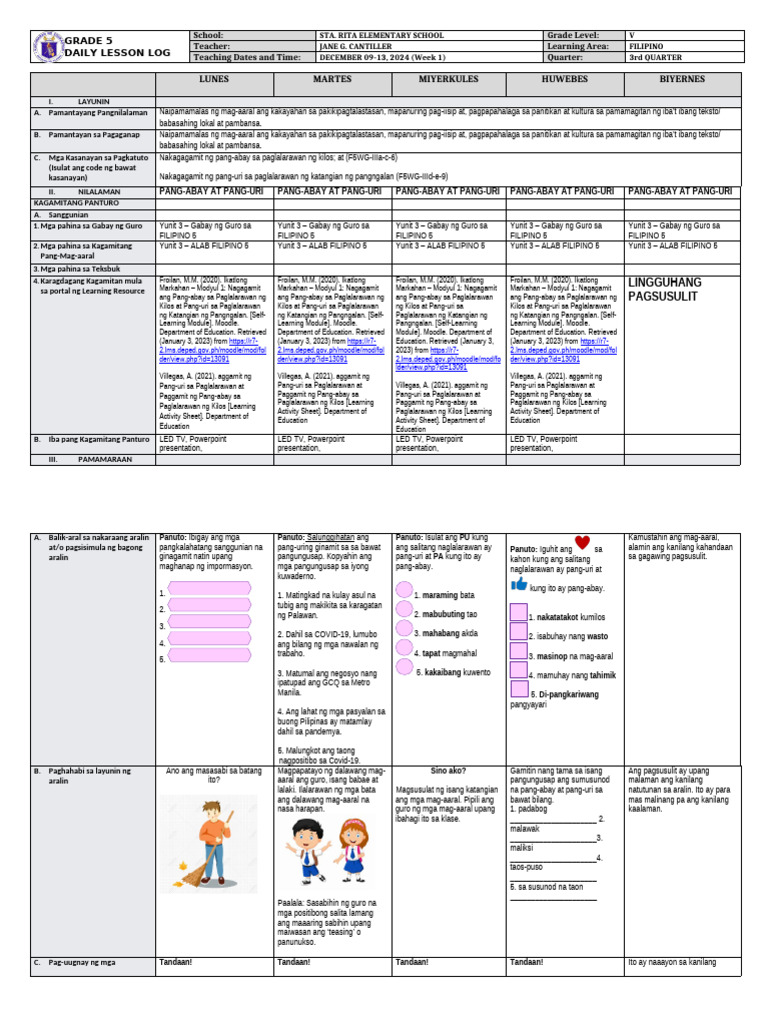 JGC_DLL_Q3_FILIPINO W1 DEC09-13 | PDF