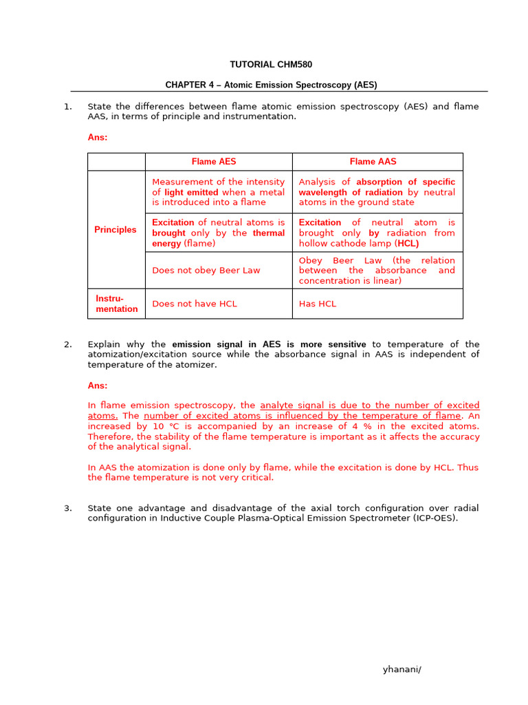 Ans Tutorial Chap 4 | PDF | Atomic Absorption Spectroscopy | Emission Spectrum