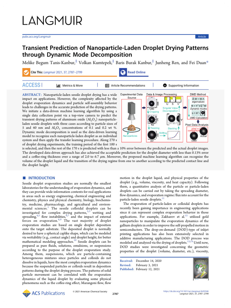 Tanis Kanbur Et Al 2021 Transient Prediction of Nanoparticle Laden Droplet Drying Patterns ...