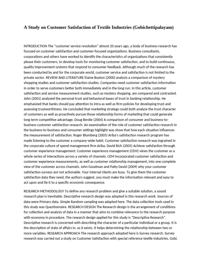 A Study On Customer Satisfaction of Textile Industries Art2 | PDF ...