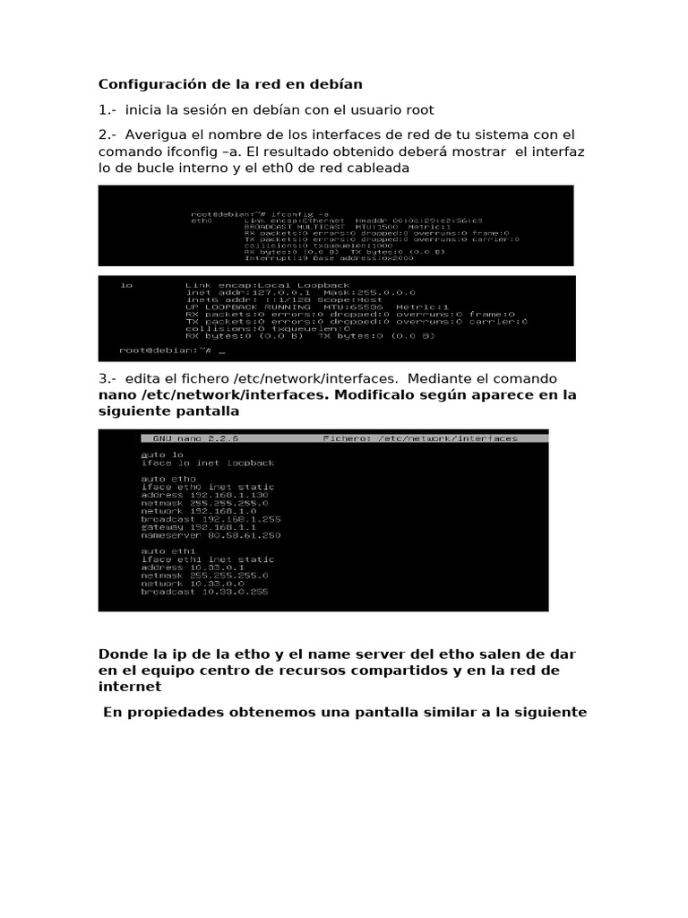 Configuración de la red en debían | PDF | Dirección IP | Internet