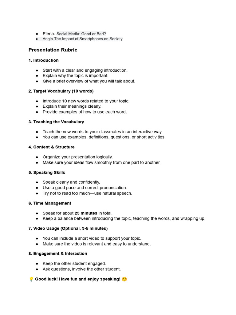 Presentation Rubrics | PDF