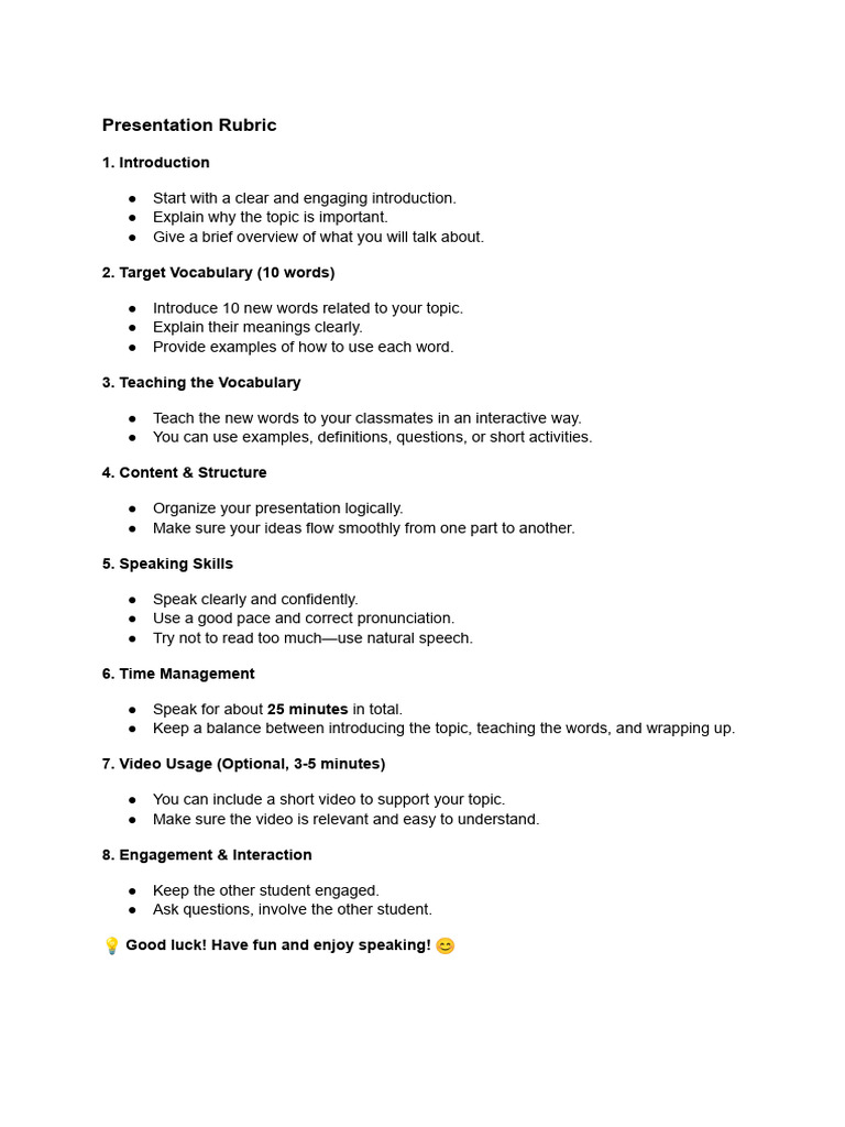 Presentation Rubrics 2 Pdf