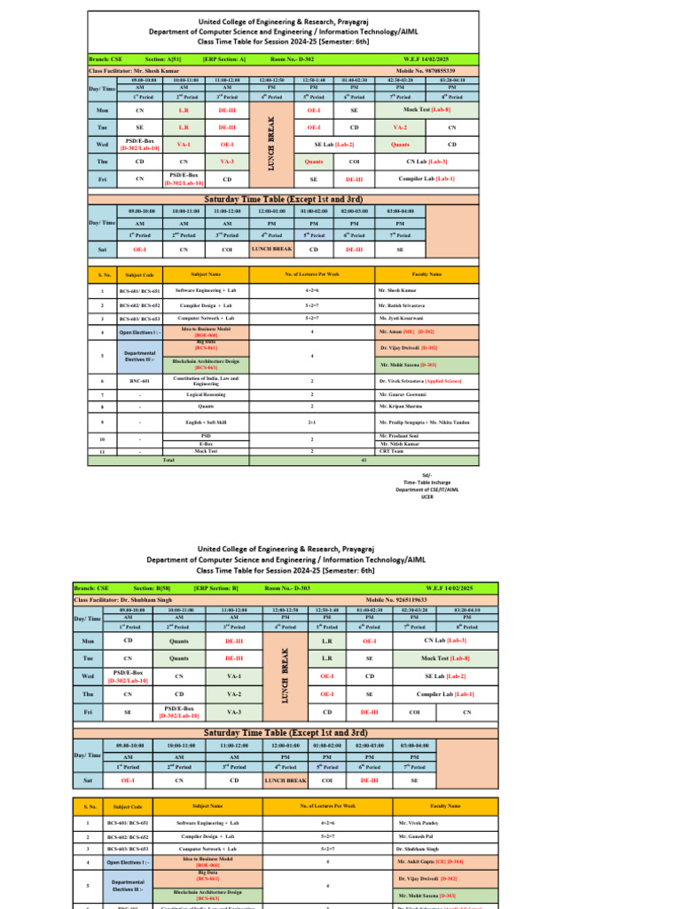 3rd Year - Class - Time Table (2024-25) | PDF | Computing | Science