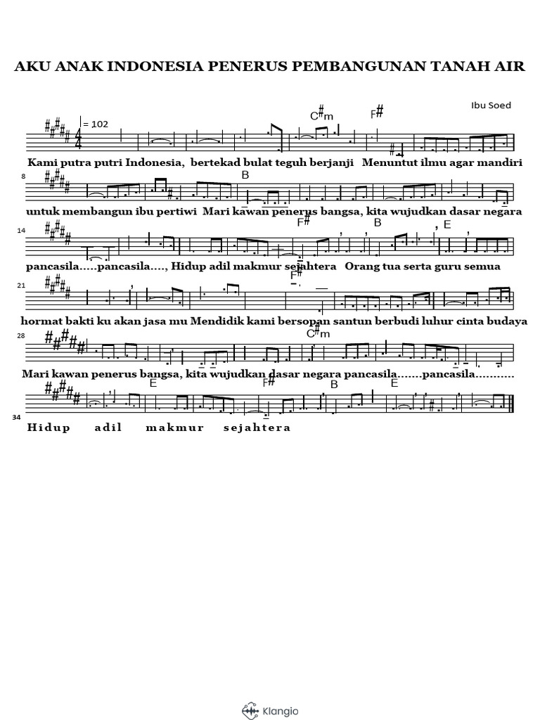 AKU ANAK INDONESIA PENERUS PEMBANGUNAN TANAH AIR CIPT. IBU SOED Lirik # ...