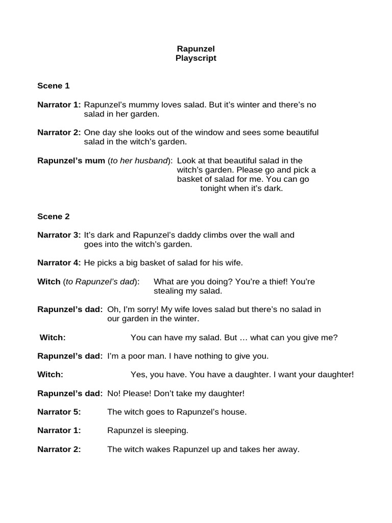 Rapunzel: A Play Script for Kids | PDF | Rapunzel | Fairy Tales