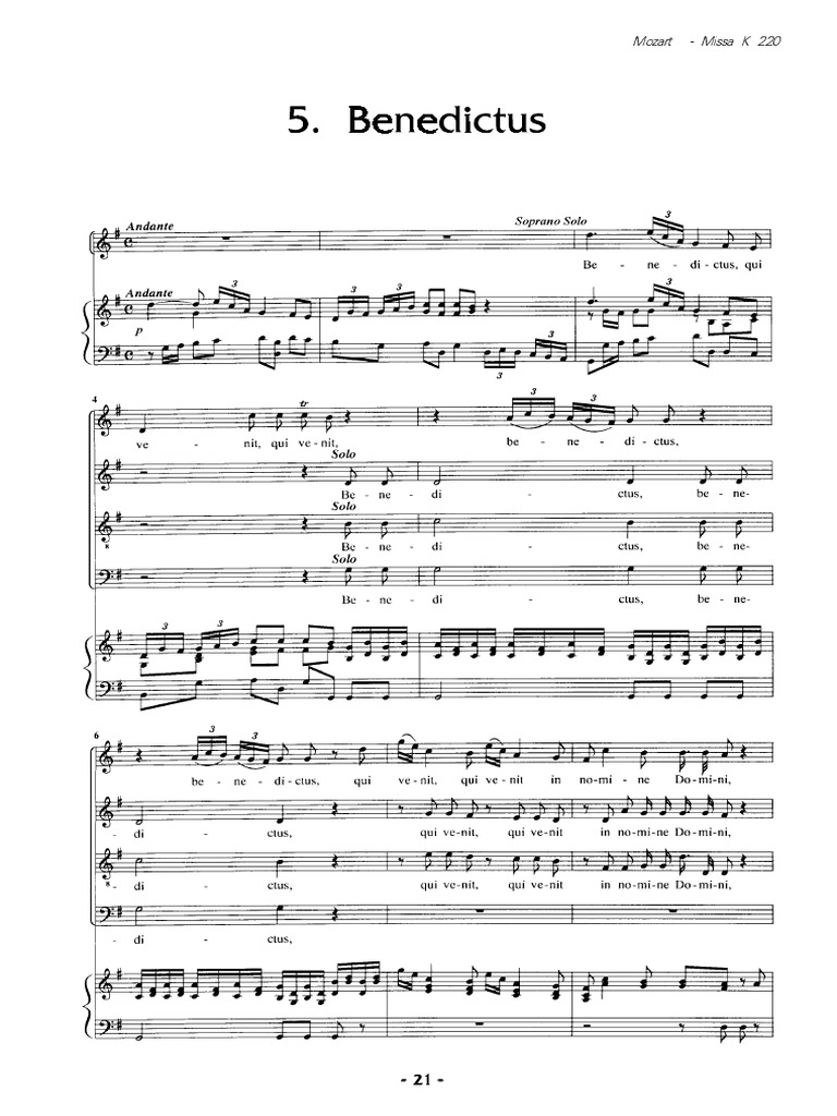Benedictus by Mozart Staff | PDF