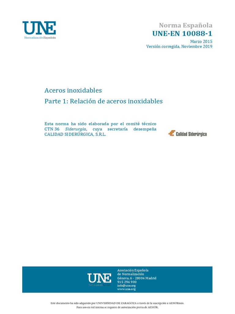 Relación de Aceros Inoxidables EN 10088-1 | PDF | Acero inoxidable | Acero