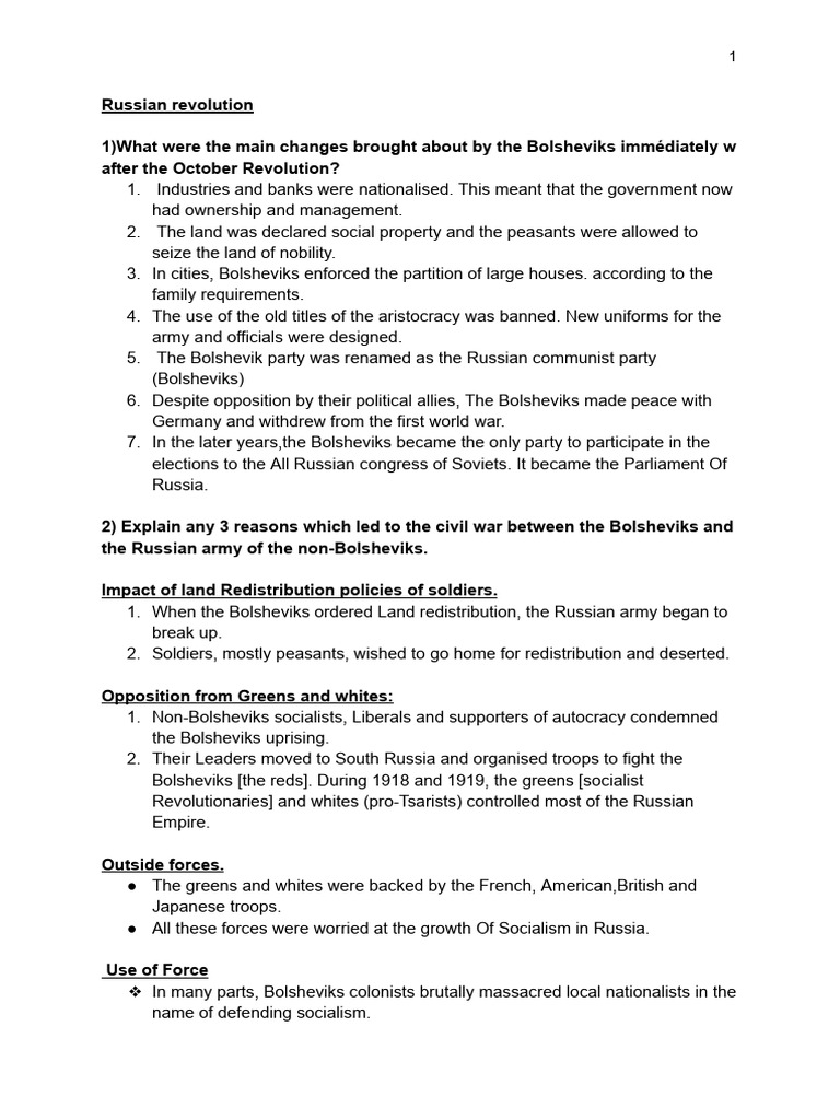 Key Changes Post-Russian Revolution | PDF | Bolsheviks | Russian Empire