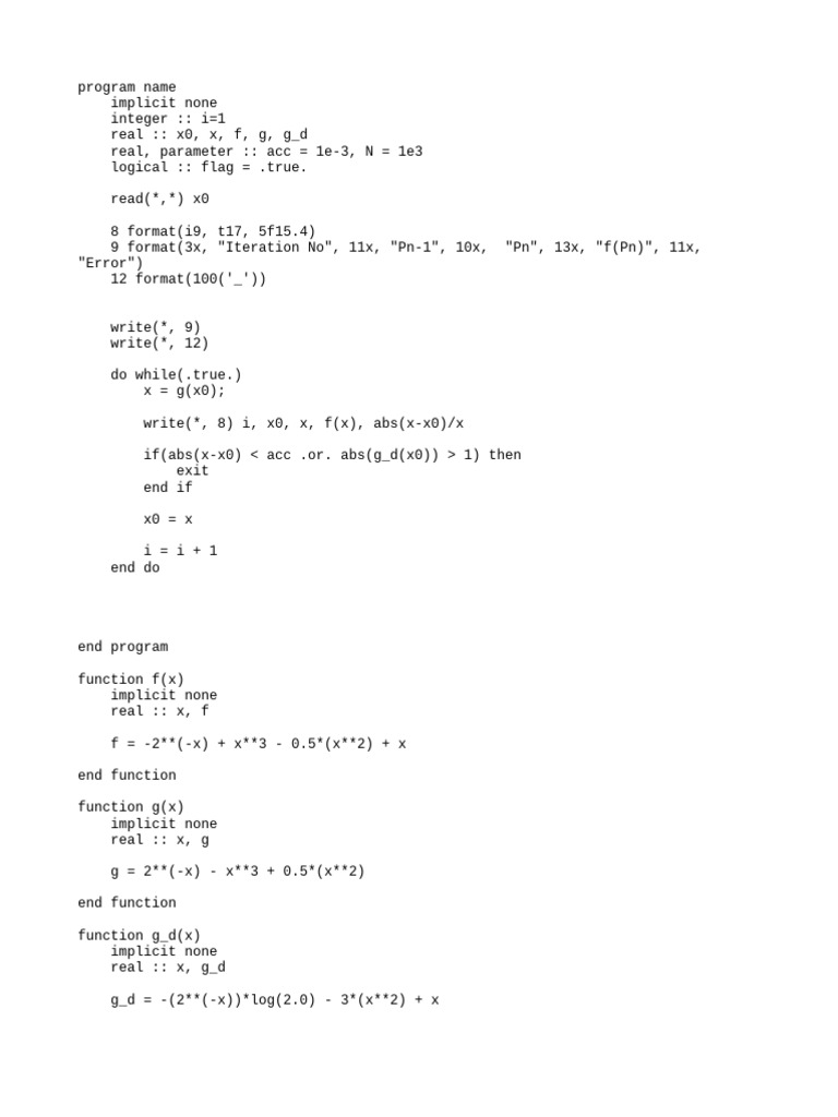 Fixed Point Iteration Method in Fortran | PDF