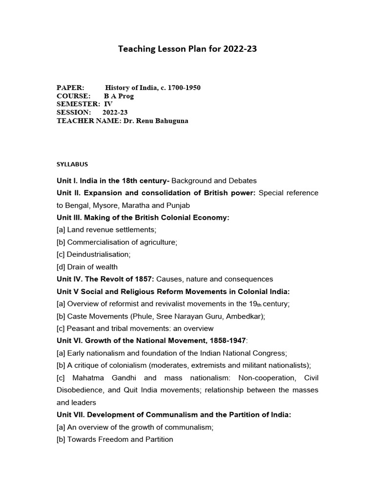 History of India: 1700-1950 Lesson Plan | PDF | British Raj | Nationalism