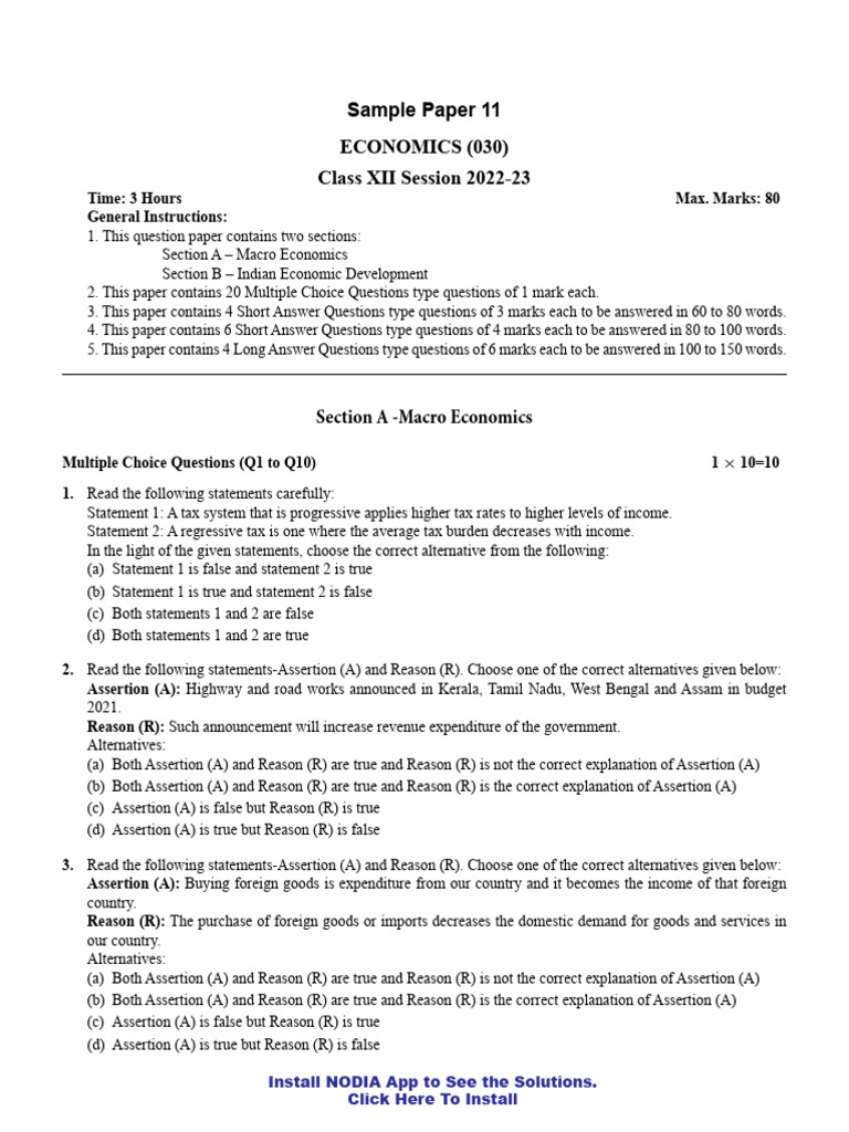 EC Sample Paper 11 Unsolved | PDF | Government Budget Balance | Economies