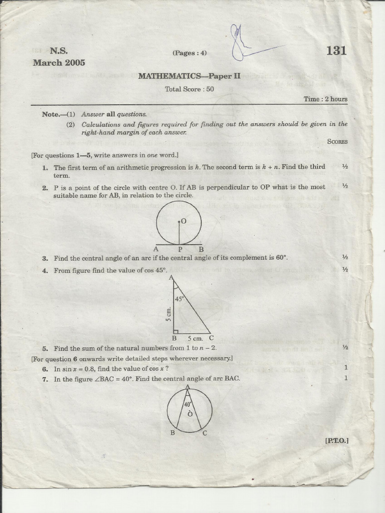 Kerala SSLC Exam March 2005 Mathematics Question Paper Paper II | PDF