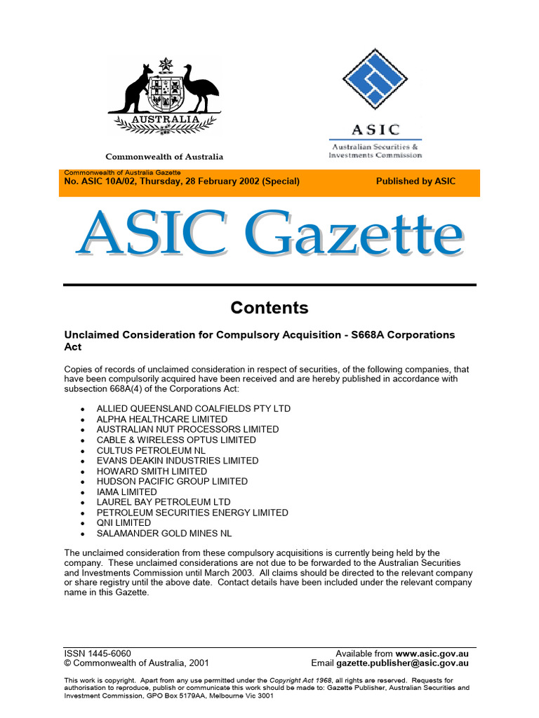 Unclaimed Securities from Compulsory Acquisitions | PDF | Property Law ...