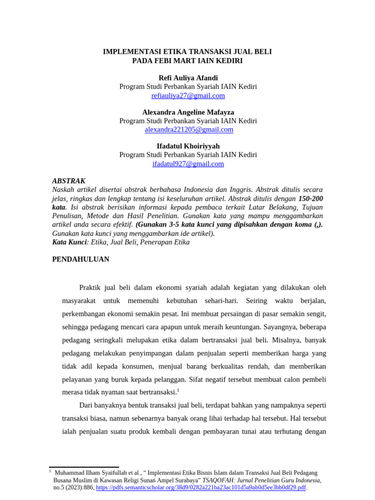 Etika Transaksi Jual Beli di FEBI Mart | PDF