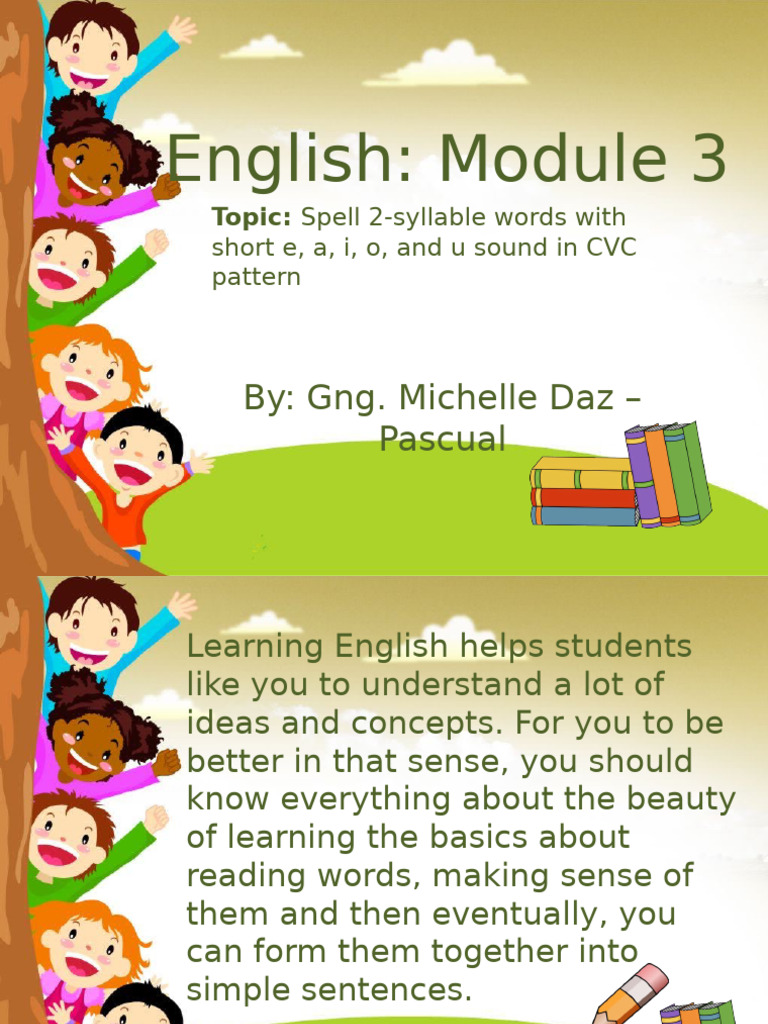 4thgrading - English - Module3 - Spell 2-Syllable Words With Short E, A, I, O, and U Sound in ...