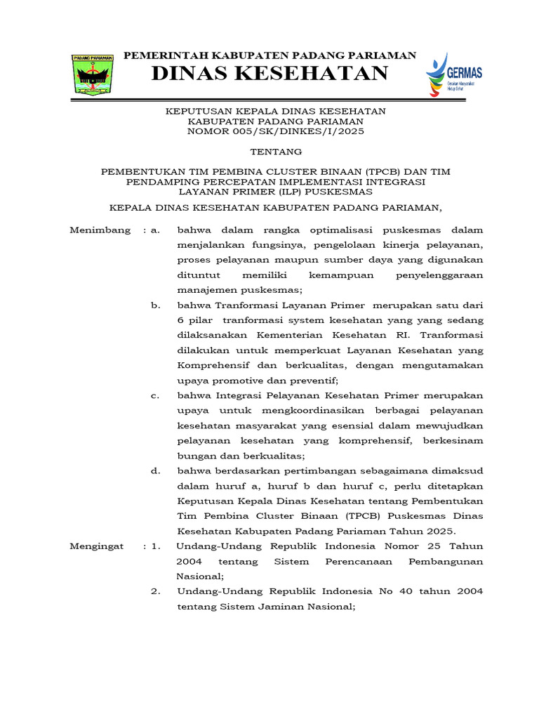 SK TPCB Dan Ilp Dinkes | PDF