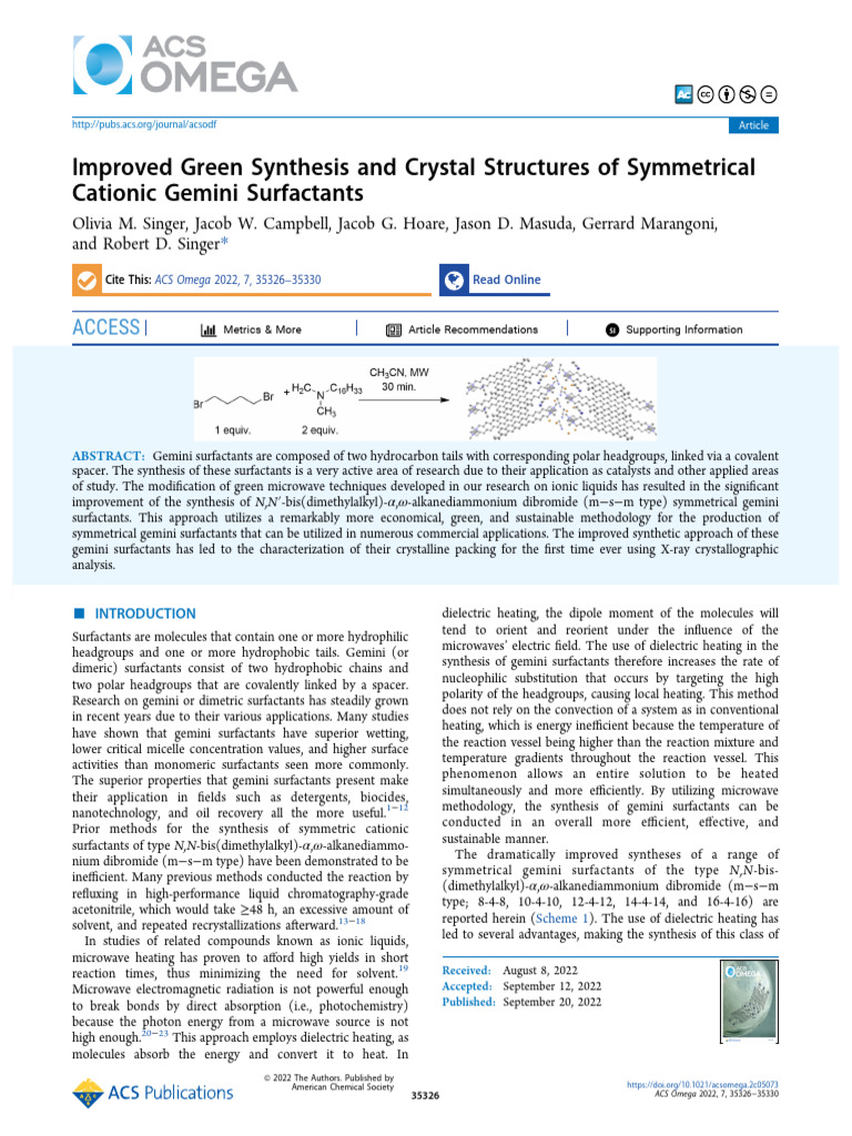 Singer Et Al 2022 Improved Green Synthesis and Crystal Structures of ...