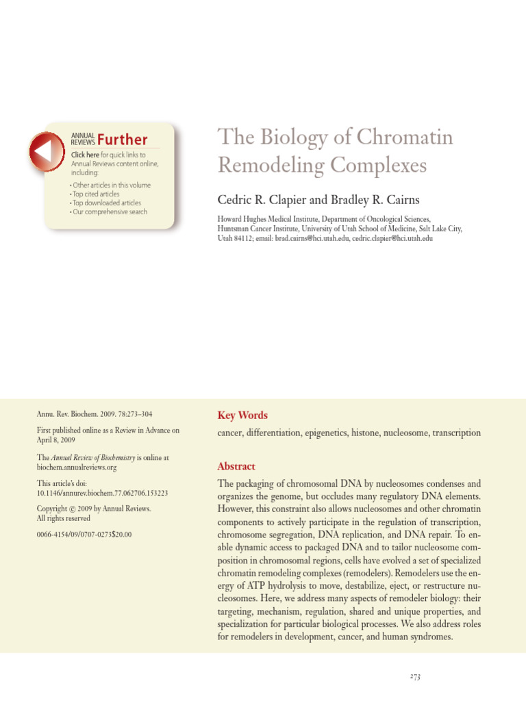 Review Chromatin Remodellers Complexes | PDF | Chromatin | Histone