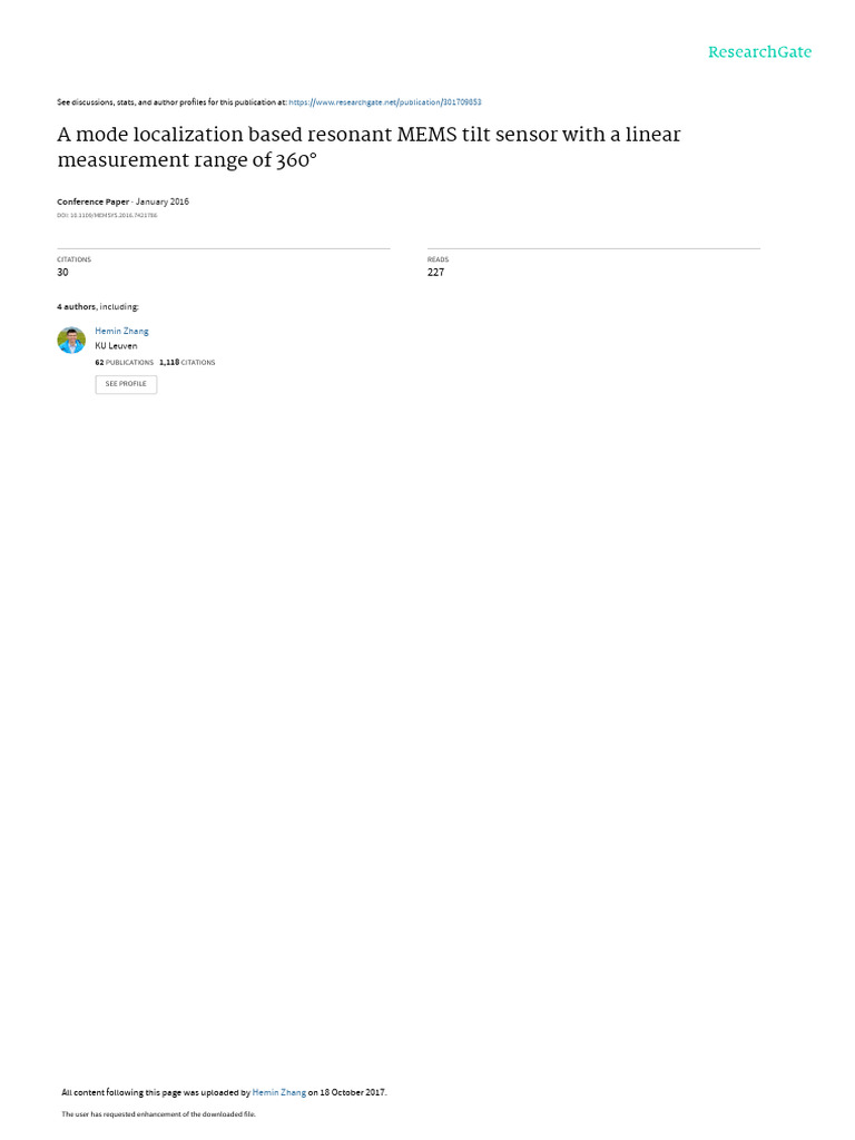 A Mode Localization Based Resonant MEMS Tilt Senso | PDF | Resonance | Amplifier