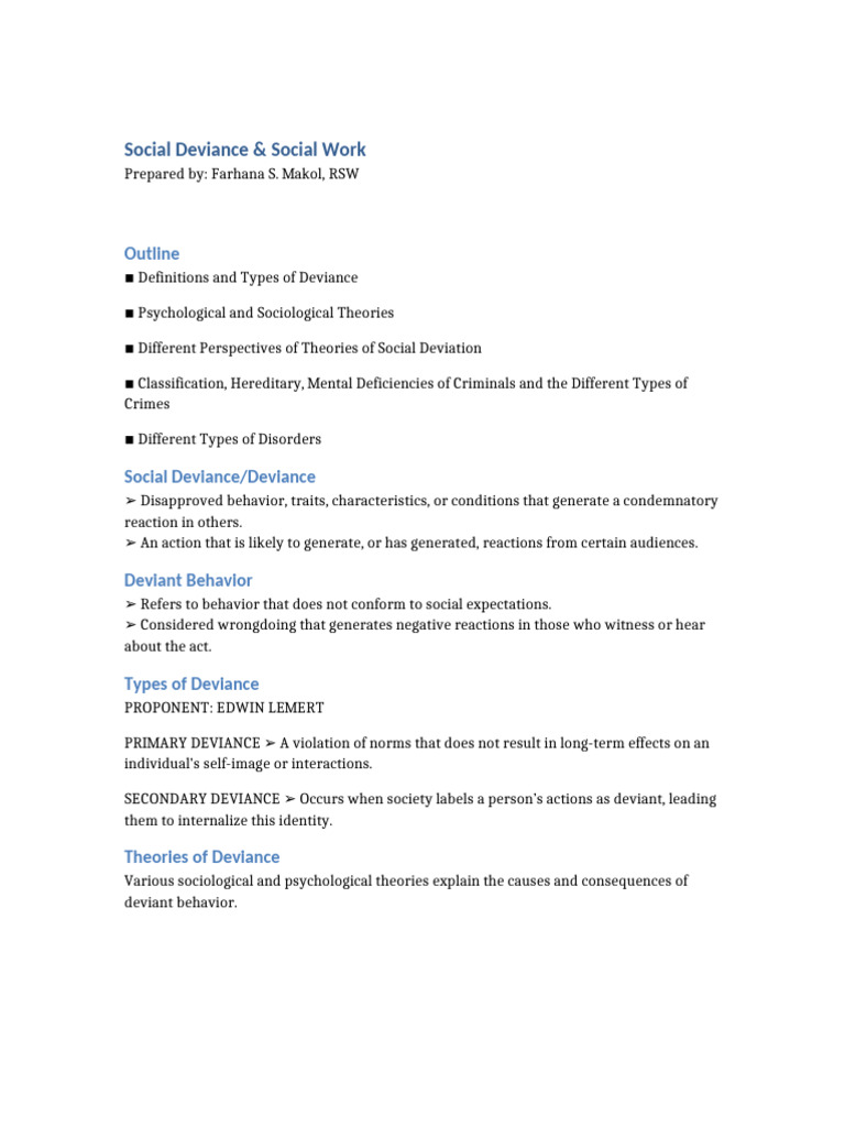 Social Deviance and Social Work | PDF