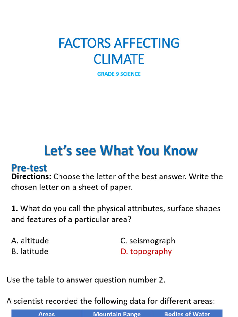 Science 9 Factors Affecting Climate | PDF | Atmosphere Of Earth | Weather