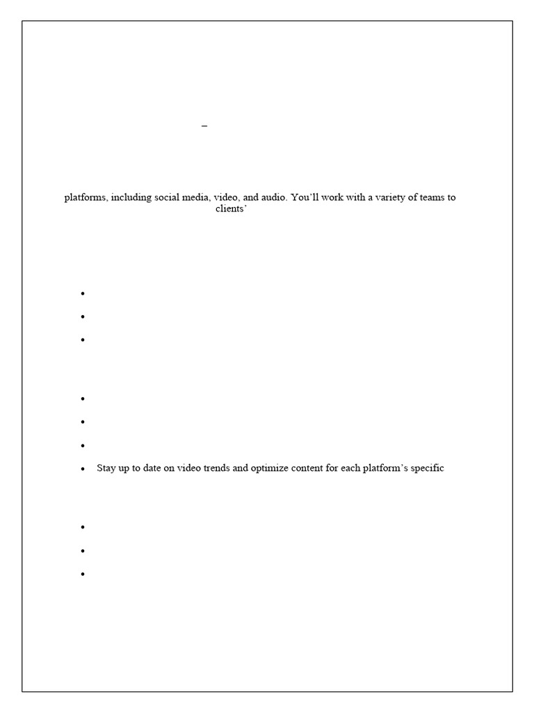 JD - Content Creator (Social Media, Video, and Audio) | PDF | Editing ...