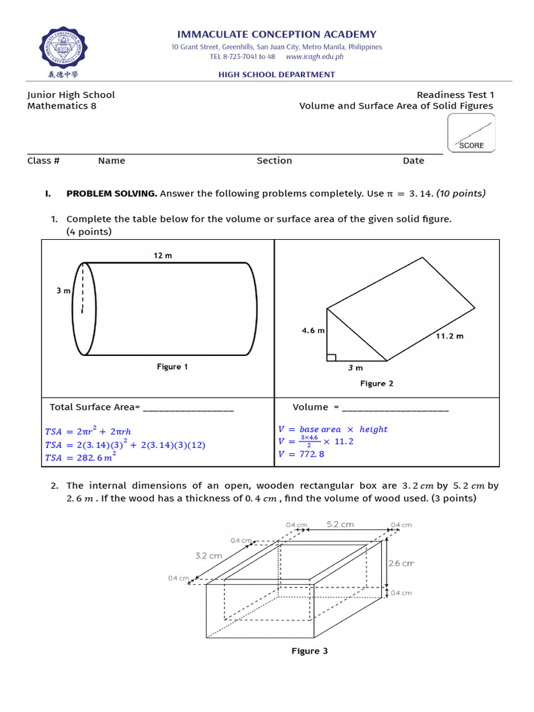 (Answer Key) Set C 2nd Sem Readiness Test 1 - Grade 8 | PDF | Area ...