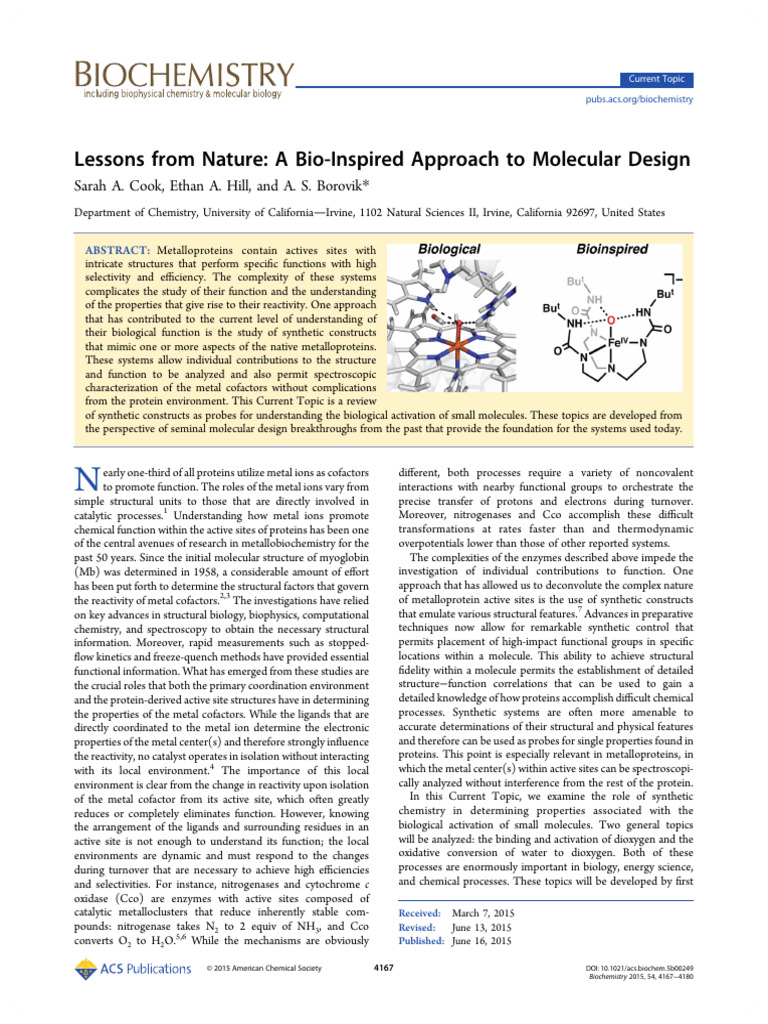 Biochem2015 - Lessons From Nature - A Bio-Inspired Approach To Molecular Design | PDF ...