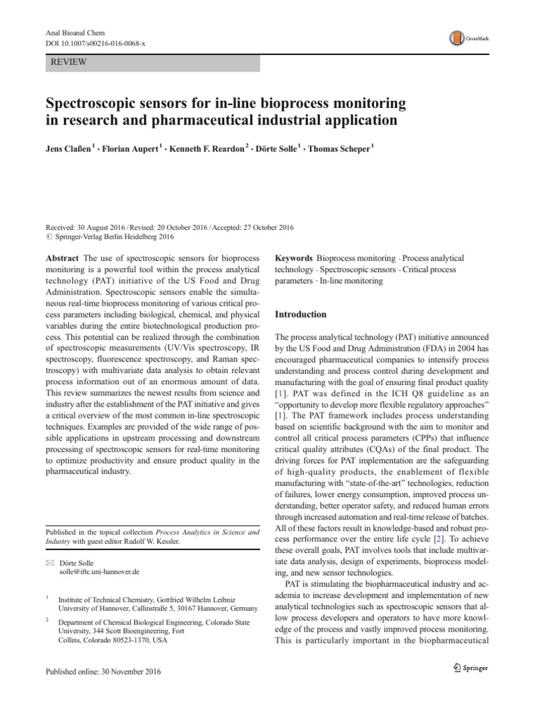 Spectroscopic Sensors For in Line Biopro | PDF | Ultraviolet–Visible ...