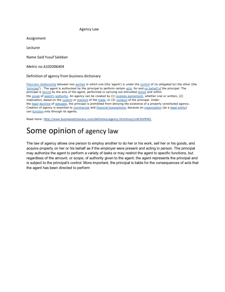 Understanding Agency in Business Law | PDF | Business | Law