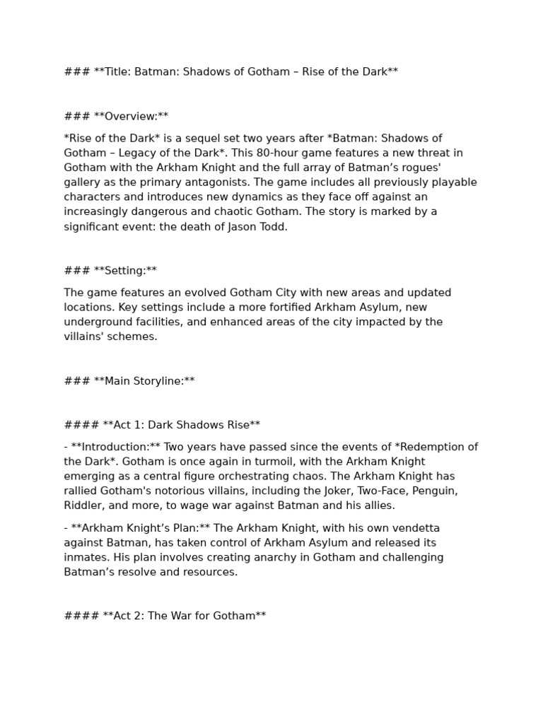 Batman Shadows of Gotham – Rise of the Dark | PDF | Batman