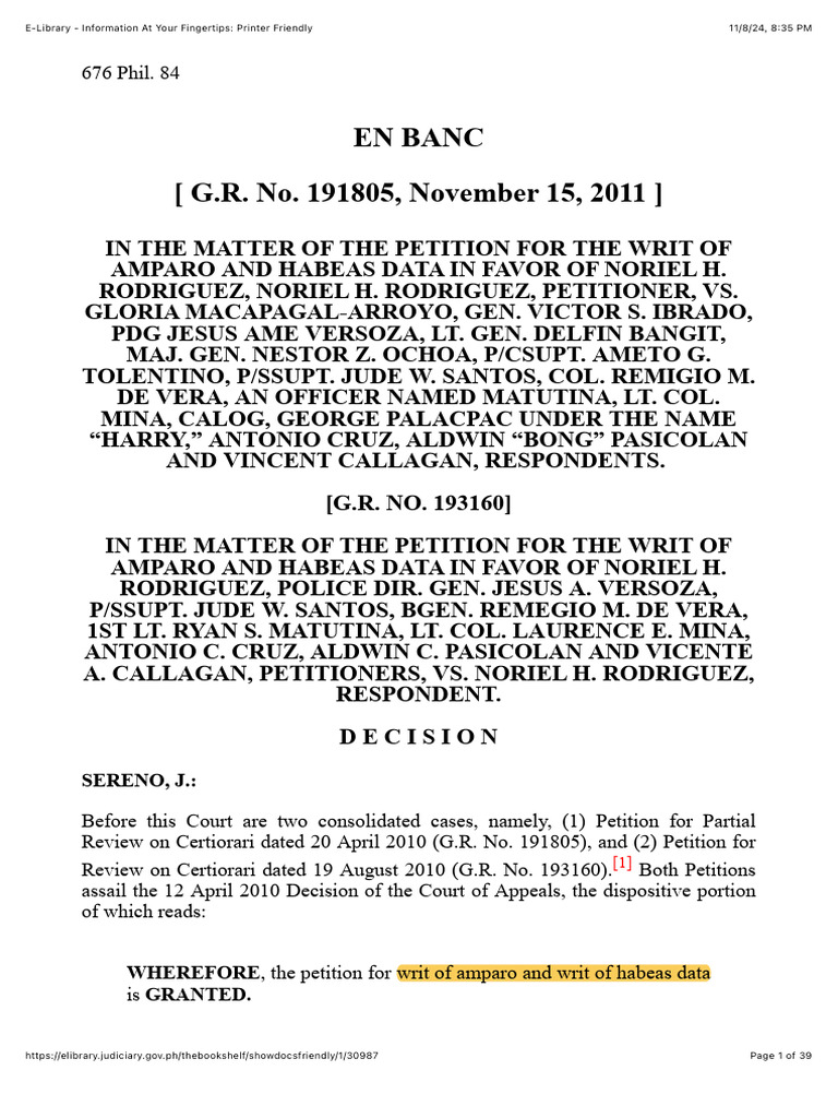 Writ of Amparo Case: Rodriguez vs. State | PDF | Legal Procedure ...