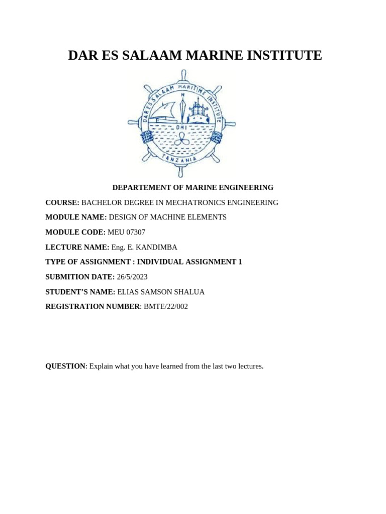 Elias Shalua Individual Assignment 1 | PDF | Casting | Secondary Sector ...