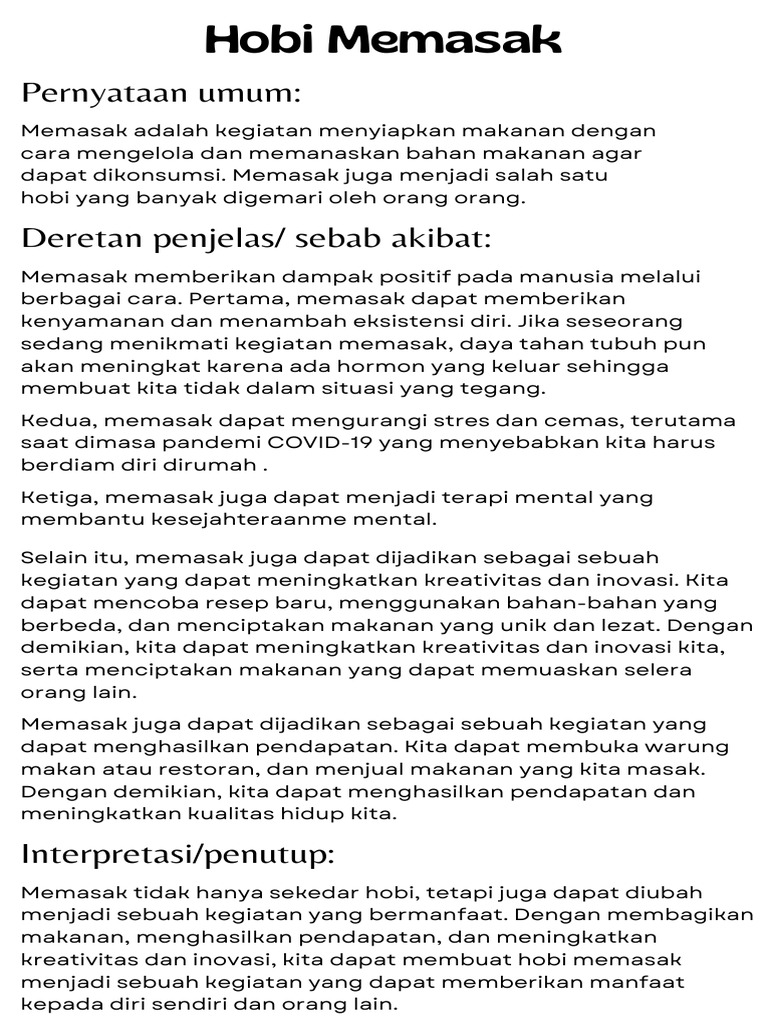 Memasak: Hobi yang Bermanfaat | PDF