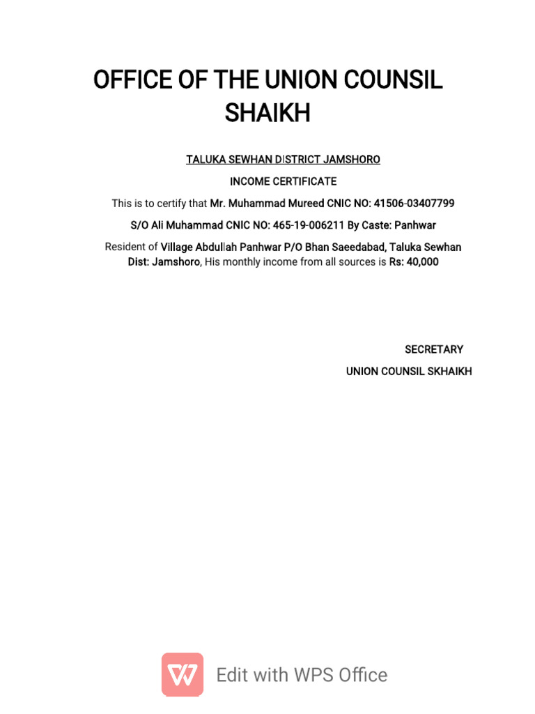 Income Certificate Odf | PDF