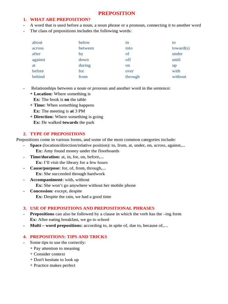 Understanding Prepositions and Their Uses | PDF