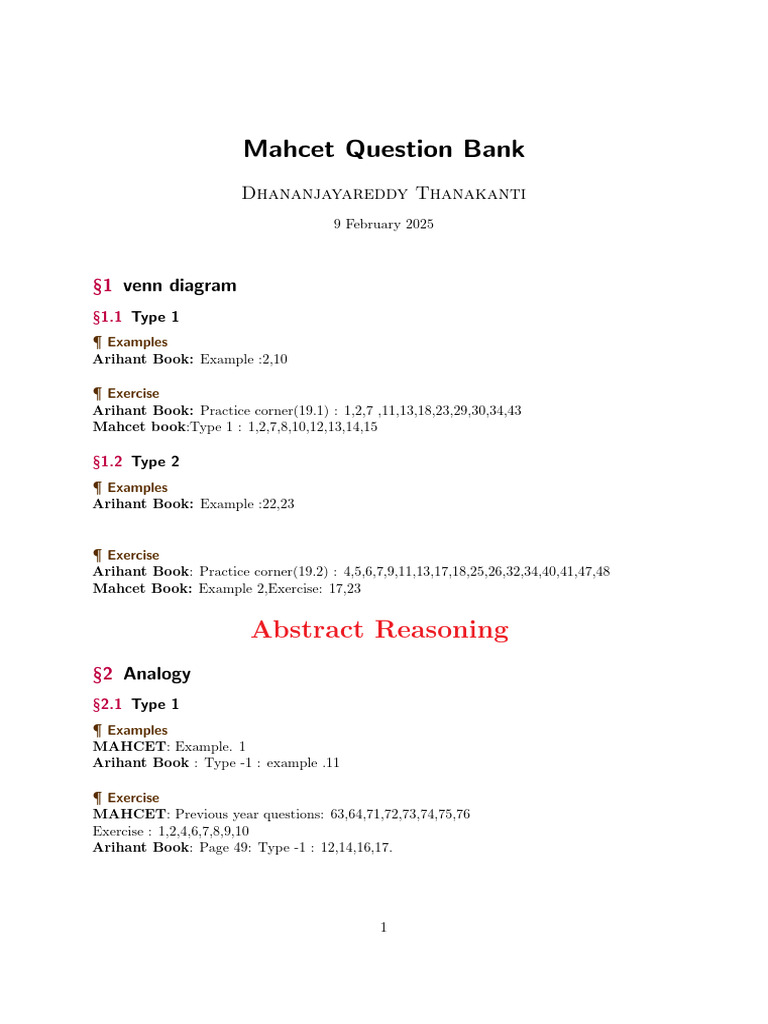 Mahcet Question Bank Overview | PDF