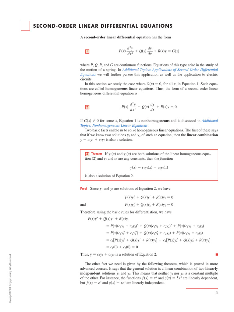 Second-Order Differential Equations | PDF | Equations | Quadratic Equation