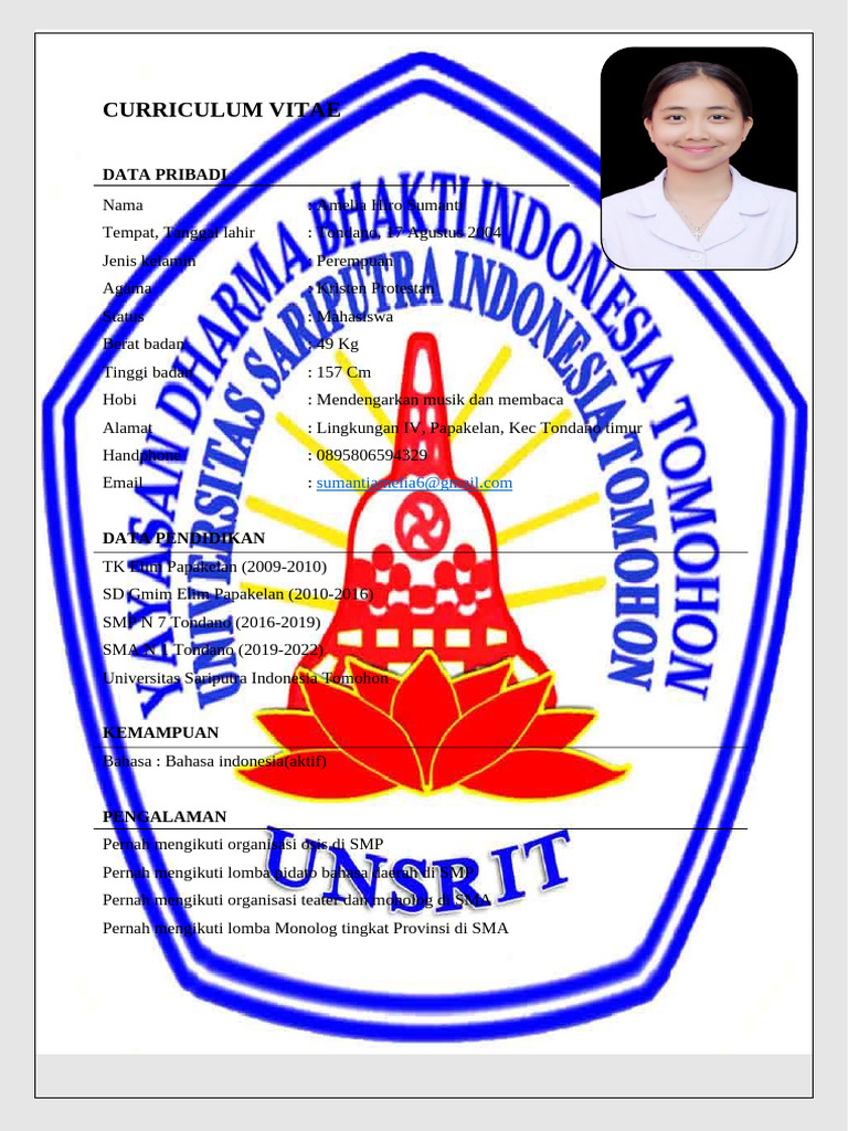 CV Amelia Hiro Sumanti: Mahasiswa Aktif | PDF