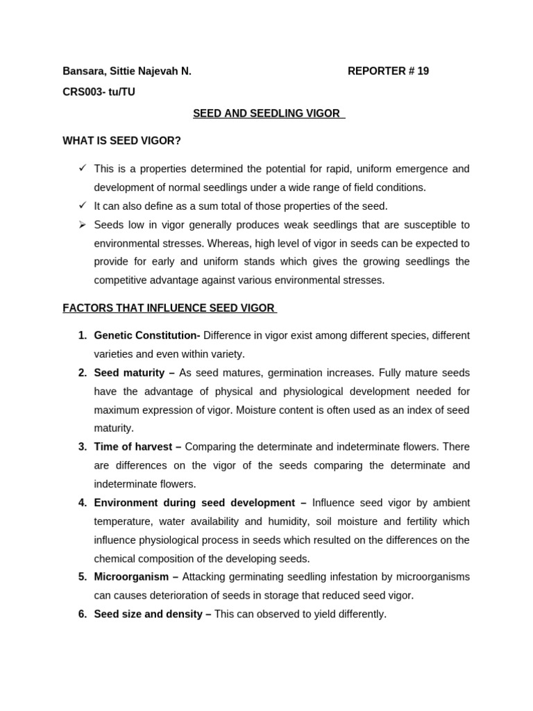 Understanding Seed and Seedling Vigor | PDF | Seed | Germination